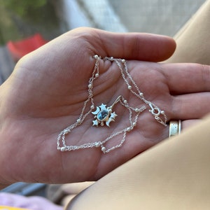 Oval Faceted Blue Topaz Celestial Stars 925 Sterling Silver Necklace - Etsy