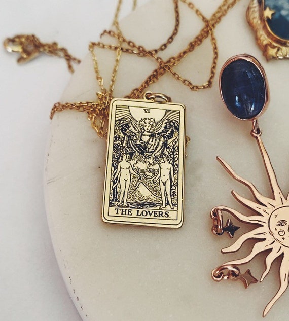 Tarot card necklace The Lovers Tarot Card 925 sterling Silver Necklace Rider waite tarot deck pendant