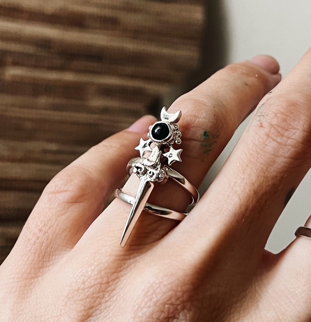 Dagger Ring With Gemstone , Celestial Stars Dagger Ring , Linerworks's ...