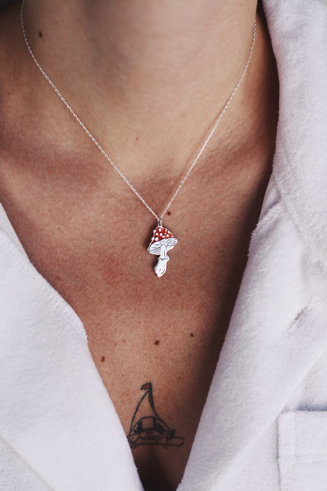 Red Color Mushroom Form 925 Sterling Silver Necklace - Etsy