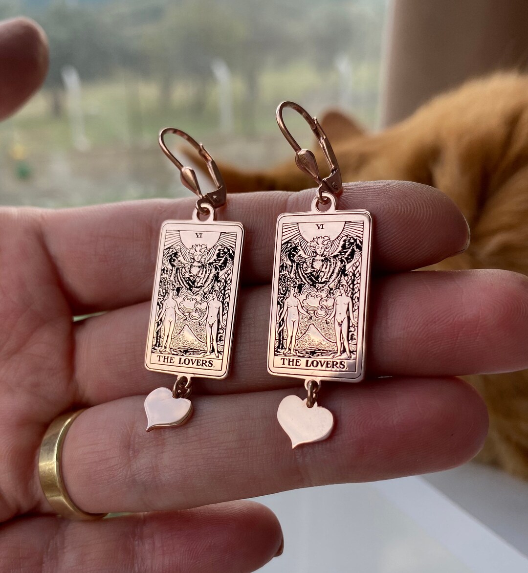Tarot Card Earring , the Lovers Tarot Card 925 Sterling Silver Earrings ...