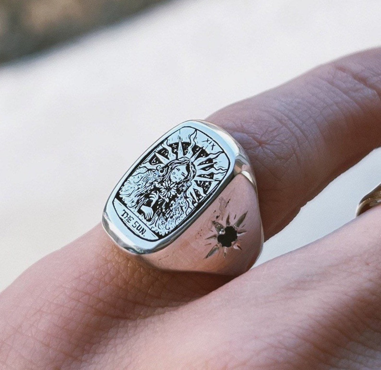 The Sun Tarot Card Sterling Silver Signet Ring With Sapphire - Etsy