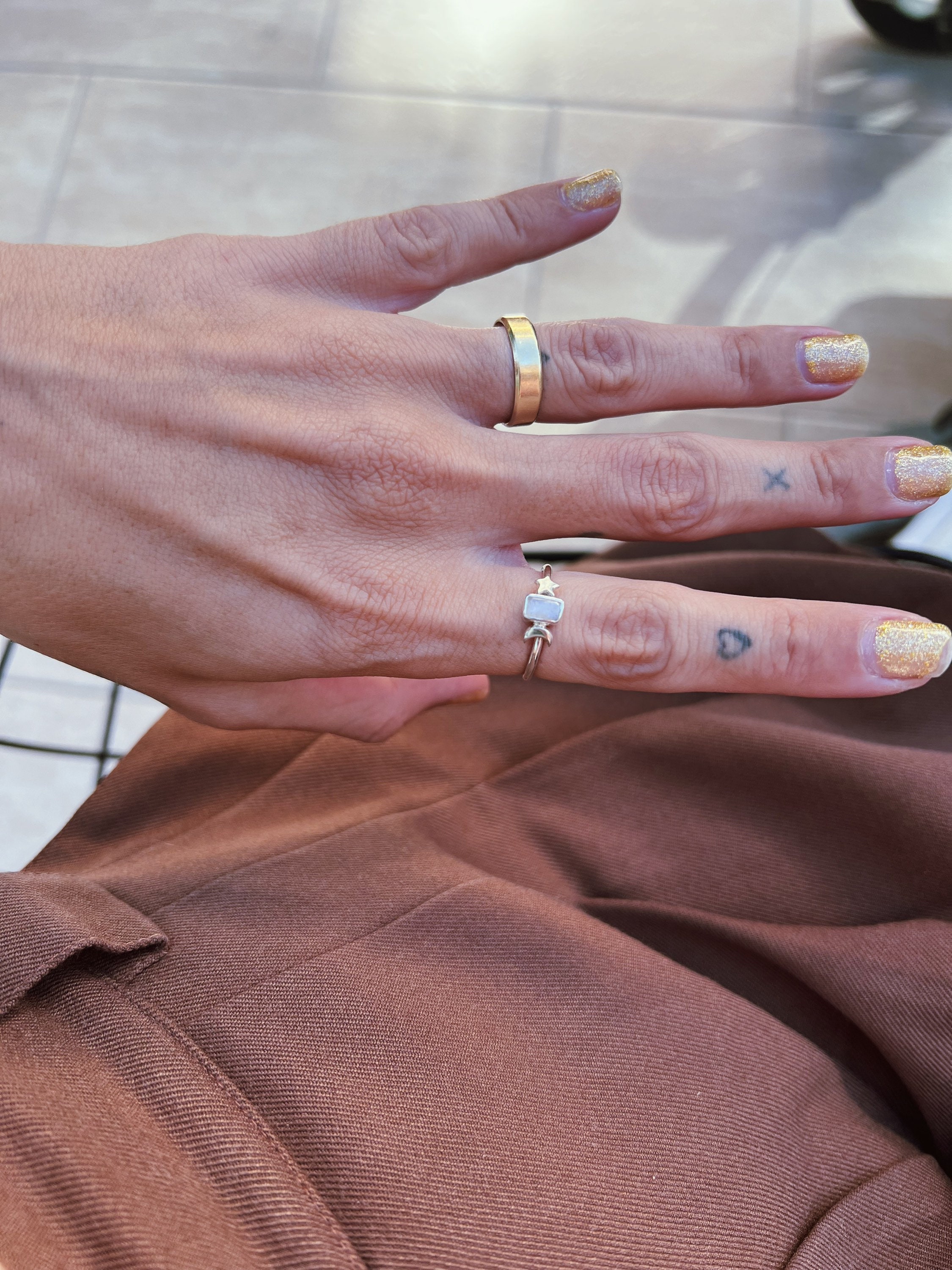 Rectangle Moon Stone With Moon and Star Silver Ring - Etsy