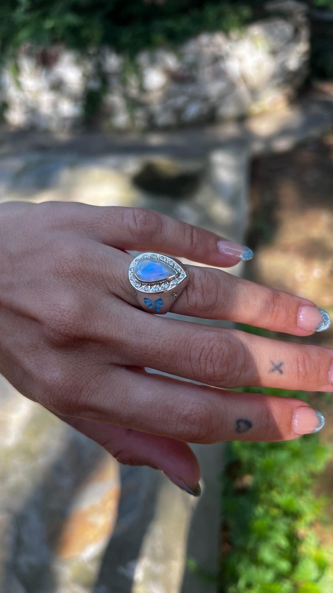 Pear Cut Moonstone Bow Signet Ring – Sterling Silver, Celestial ...