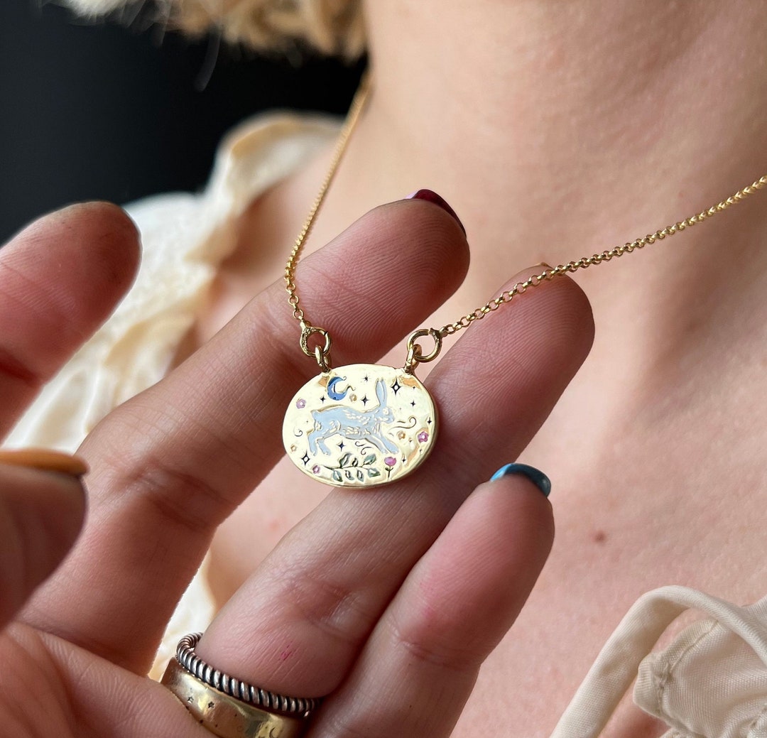 Floral White Rabbit Horizontal Ellipse 925 Sterling Silver Necklace ...