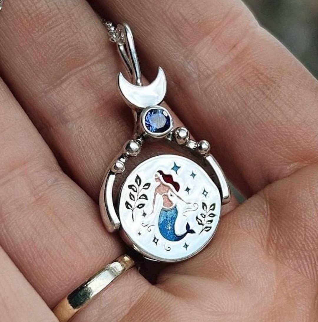 Mermaid and Moon With Sapphire Gemstone Flip Necklace - Etsy