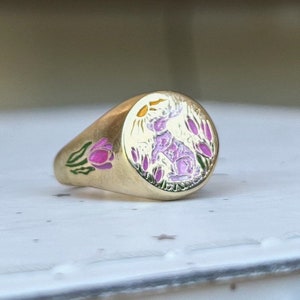 Pink Rabbit Tulip 925 Sterling Silver Signet Ring - Etsy