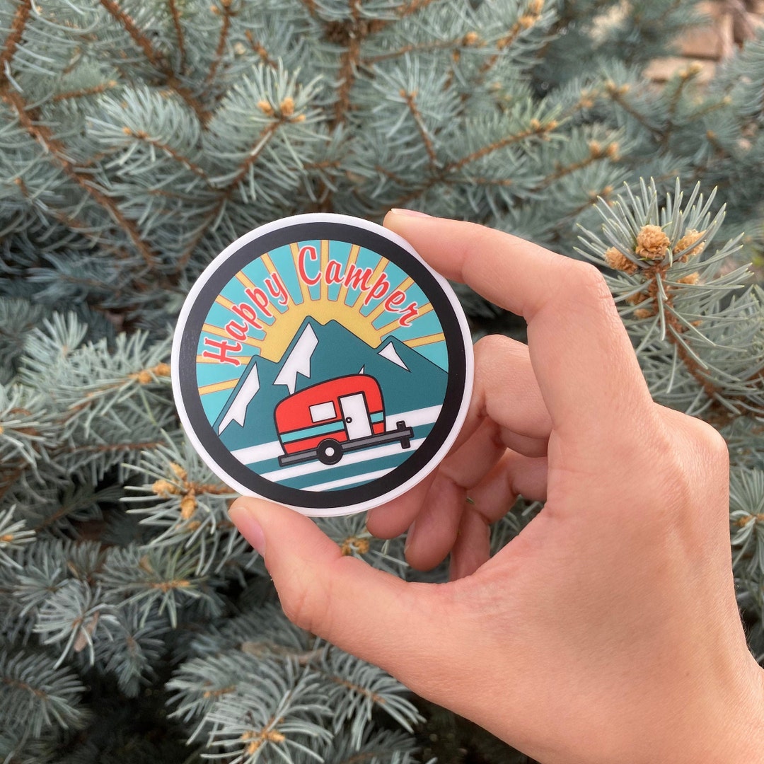 Happy Camper Sticker-black Border, Camping Sticker, Hiking Sticker ...