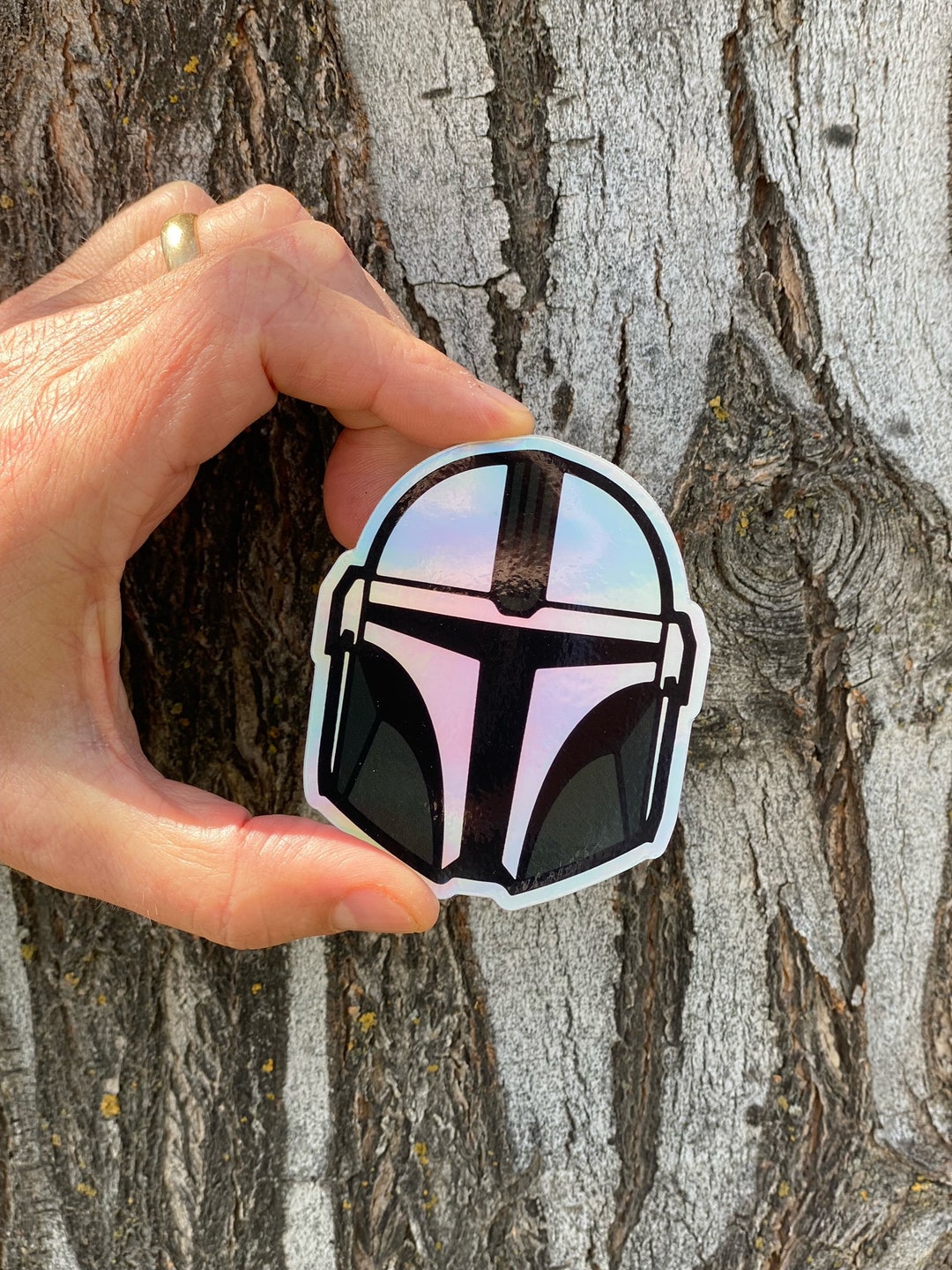 Mando Helmet Holographic Sticker, Inspired by the Mandalorian, Star ...