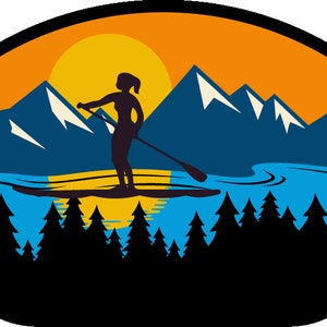Stand up Paddle Board With Female Sticker, SUP, Woman SUP, Mountains ...