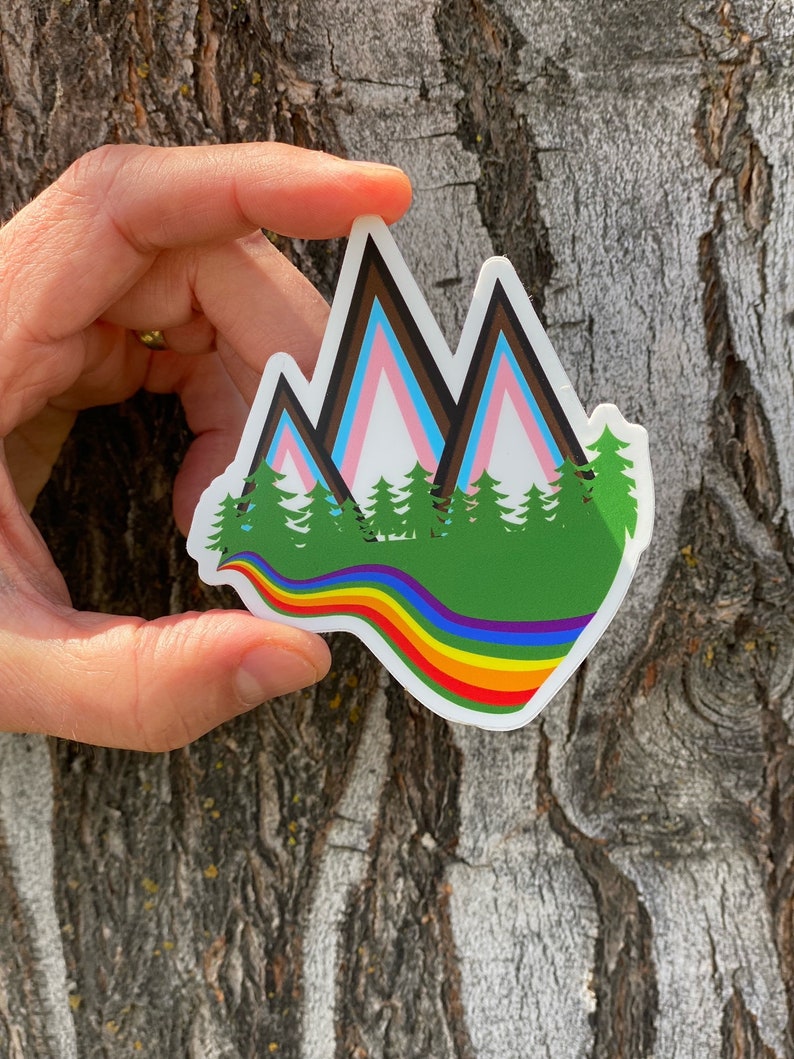 Progressive Pride Mountains Sticker, Get Outside, Mountain Sticker, PNW ...