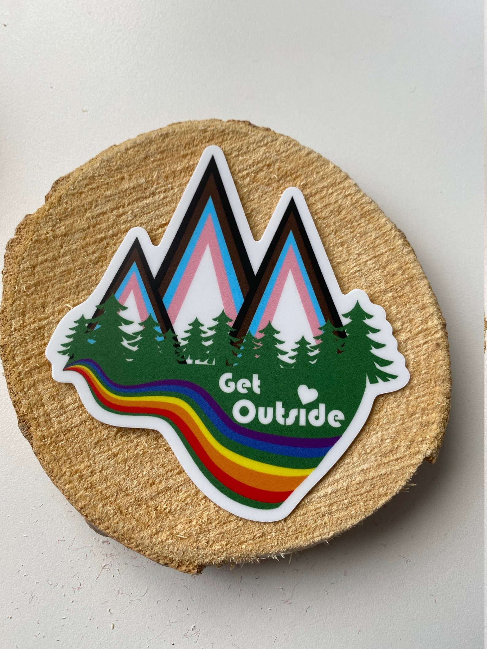 Progressive Pride Mountains Sticker Get Outside Mountain | Etsy