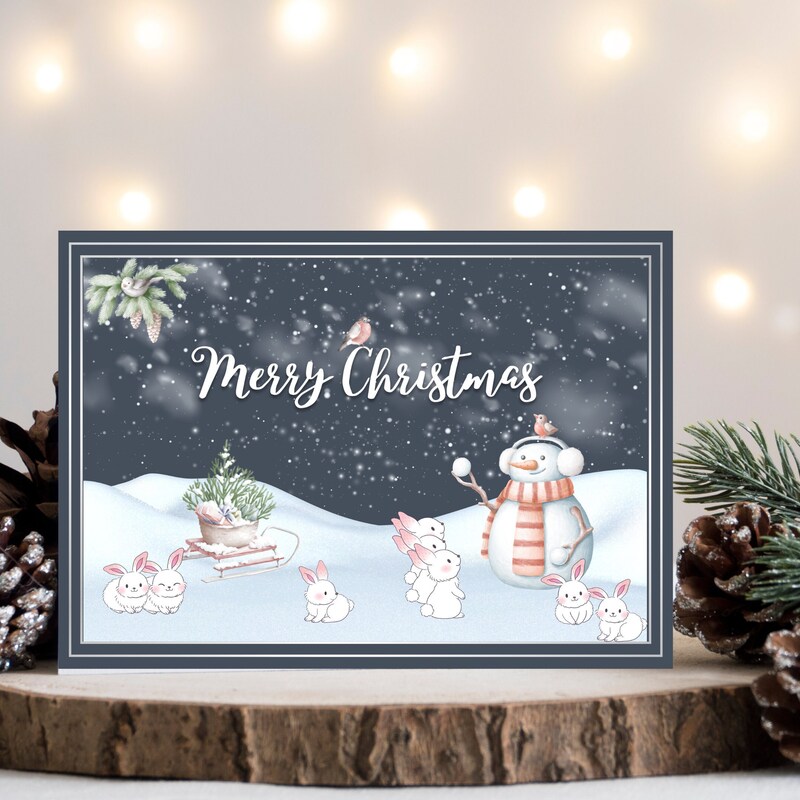 Bunny Christmas Card - Etsy