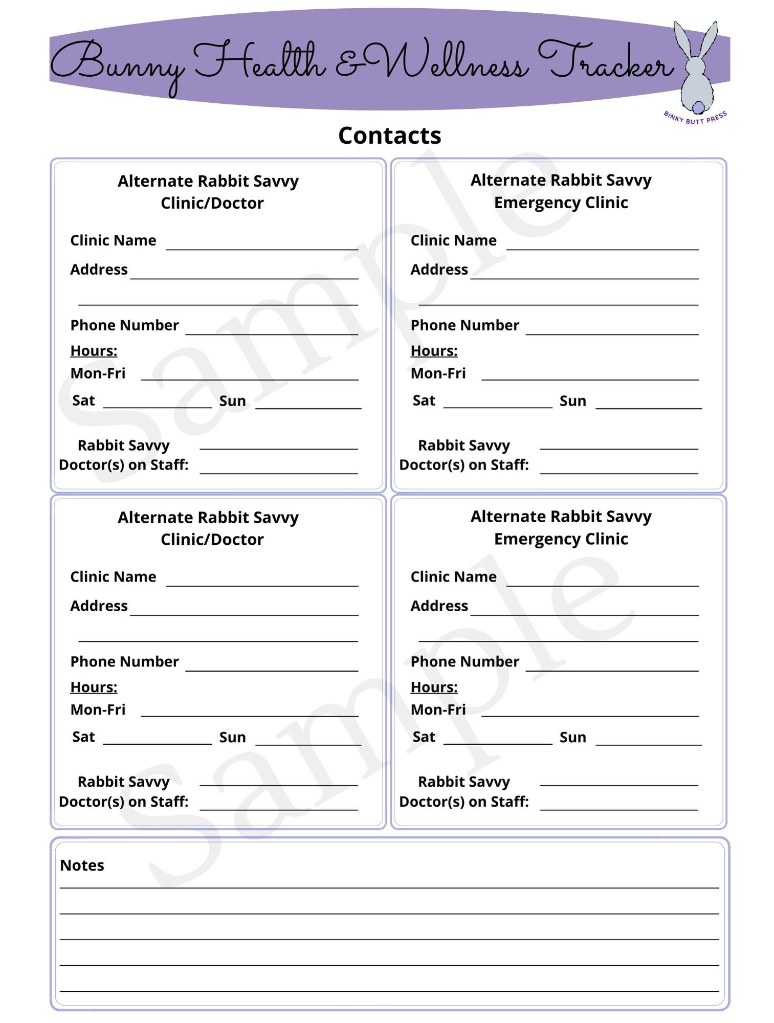 Bunny Care Tracker Downloadable Bunny Health and Wellness - Etsy