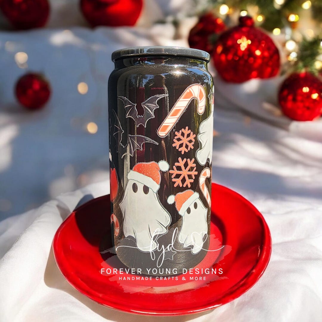 Peppermint Ghost Black Glass Cold Cup Cozy 16oz Ready to Ship Gifts ...