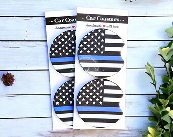 Thin Blue Line Car Coasters American Flag Car Coaster Set - Etsy