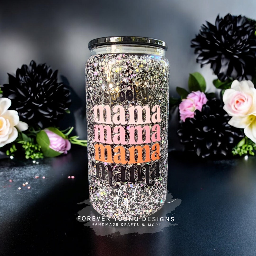 Spooky Mama Snow Globe Glass Cup Halloween Glitter Cups Libbey Glass ...