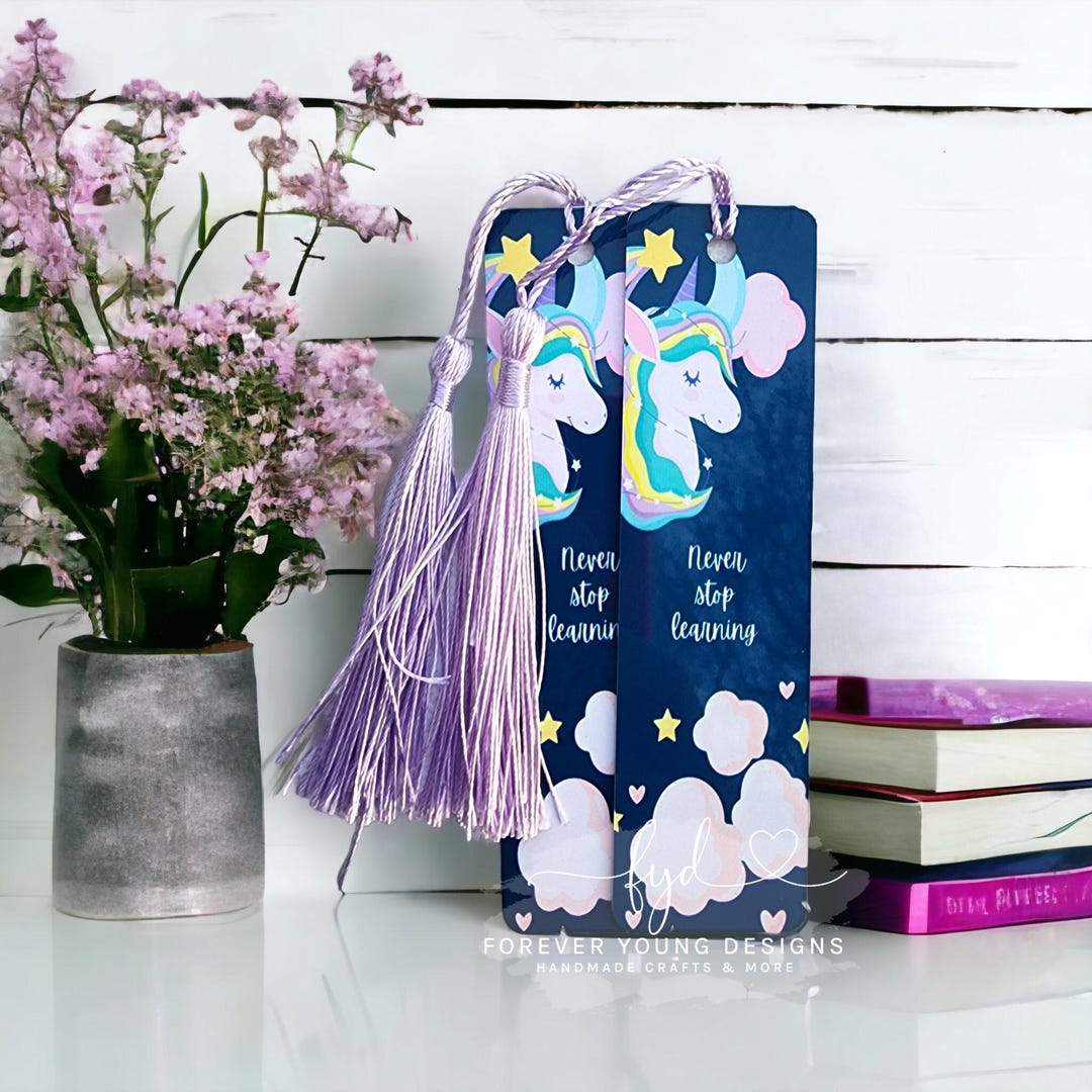 Never Stop Learning Bookmark | Unicorn Reading Bookmark | Purple Tassel ...