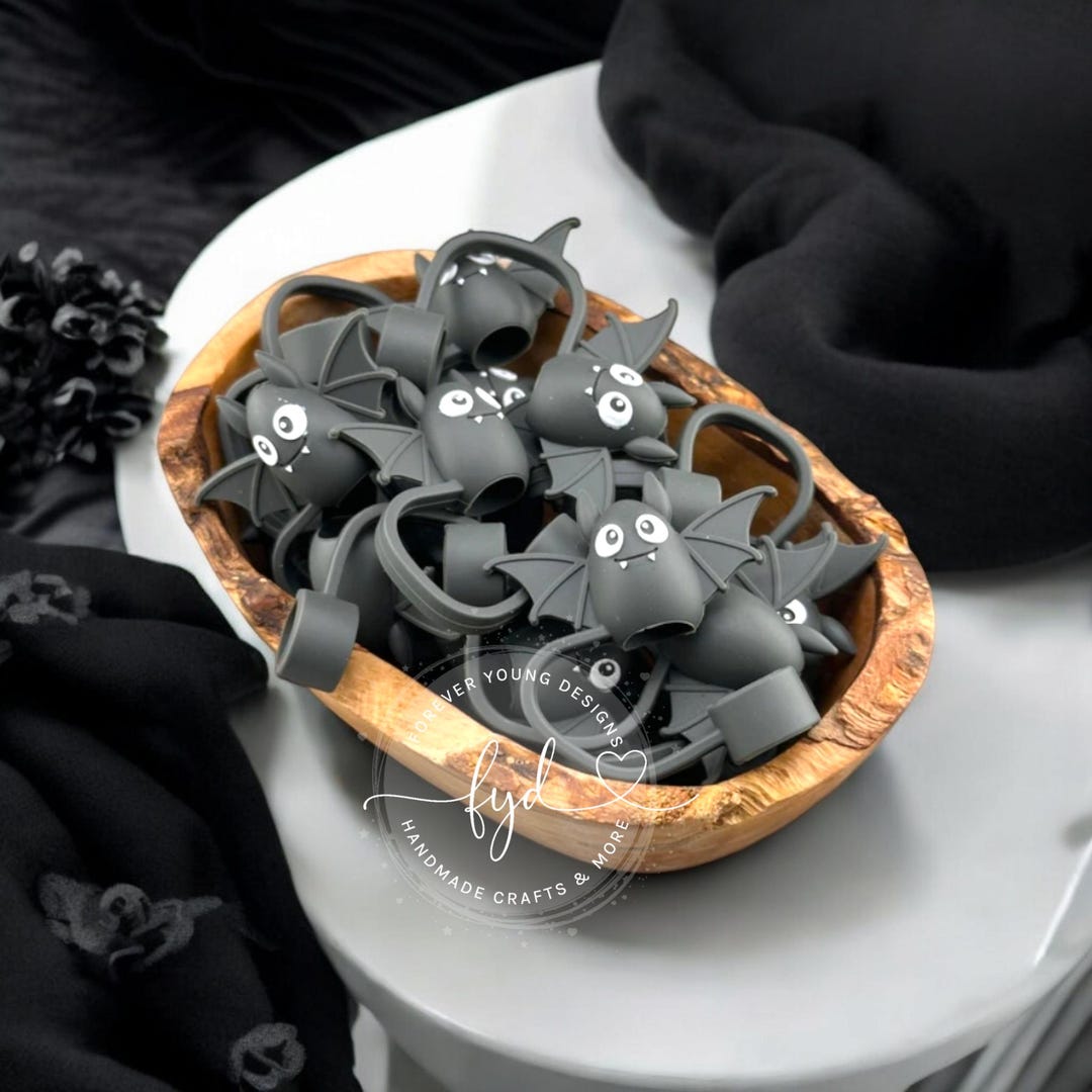 Bat Straw Topper | 10mm Silicone Straw Charm | Halloween Tumbler ...