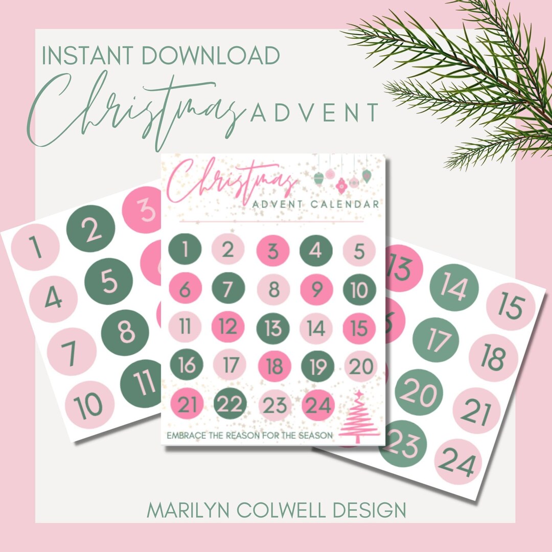 Pink Printable Christmas Advent Calendar Simple Modern Digital Download ...