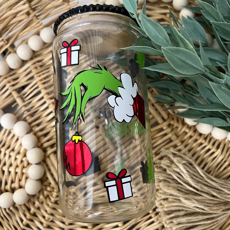 The Grinch Iced Coffee Glass Cup Drink up Grinches Beer - Etsy
