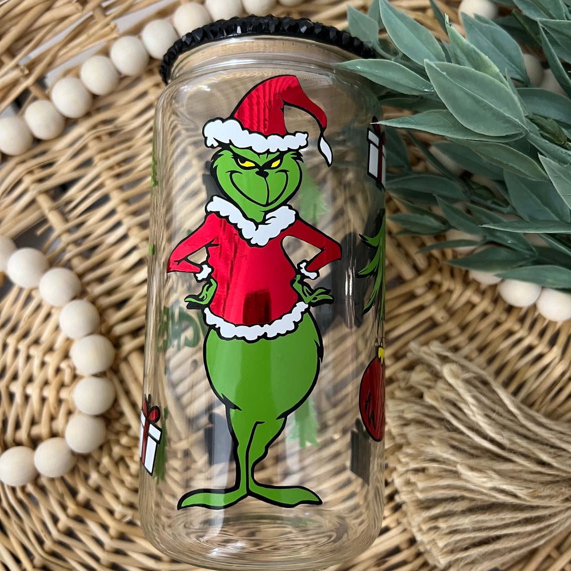 The Grinch Iced Coffee Glass Cup Drink up Grinches Beer - Etsy