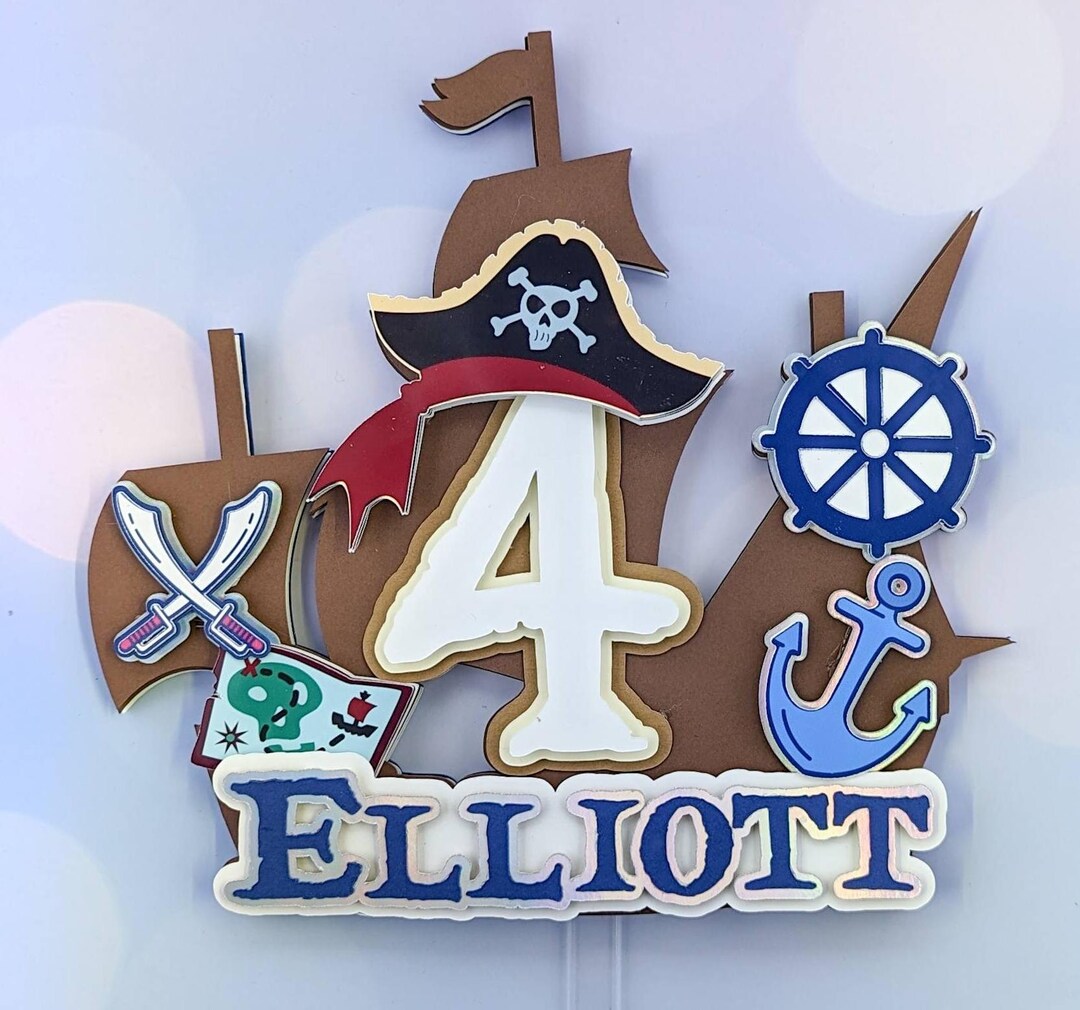 Pirate Cake Topper, Ahoy Matey Party Decor, Pirate Ship Cake Topper ...