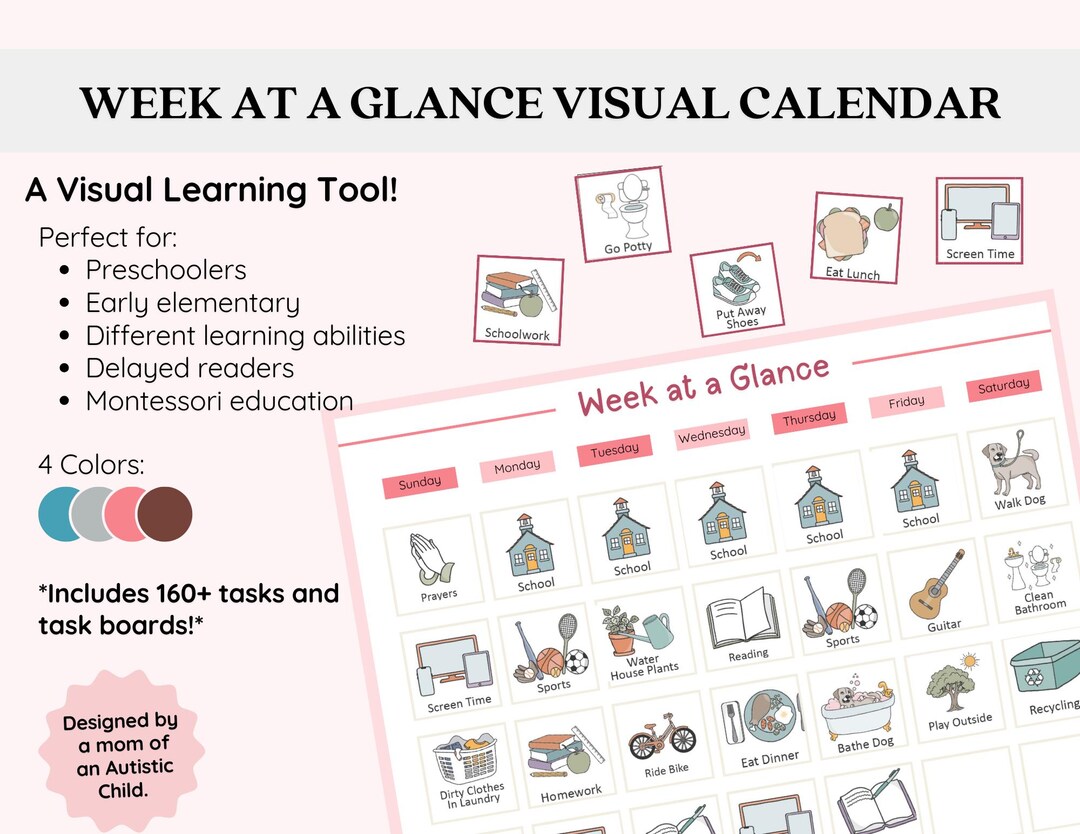 Printable Kids Weekly Visual Schedule | Week at a Glance Routine Chart ...