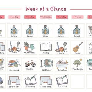 Printable Kids Weekly Visual Schedule | Week at a Glance Routine Chart ...