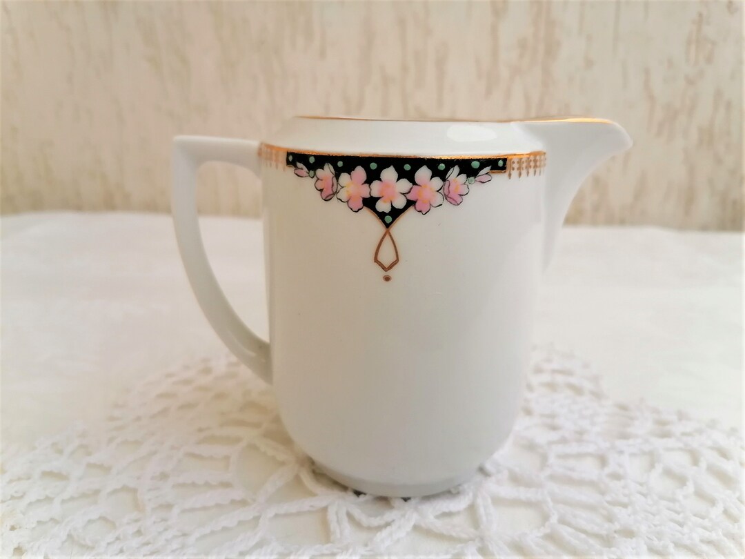 Vintage Porcelain Creamer With Floral Decal and Gold Accents - Etsy
