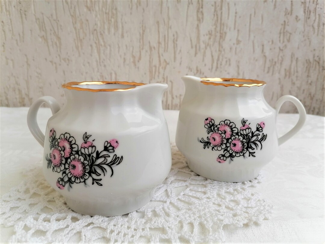 Riga Porcelain Creamer With Floral Decal and Gold Accents - Etsy