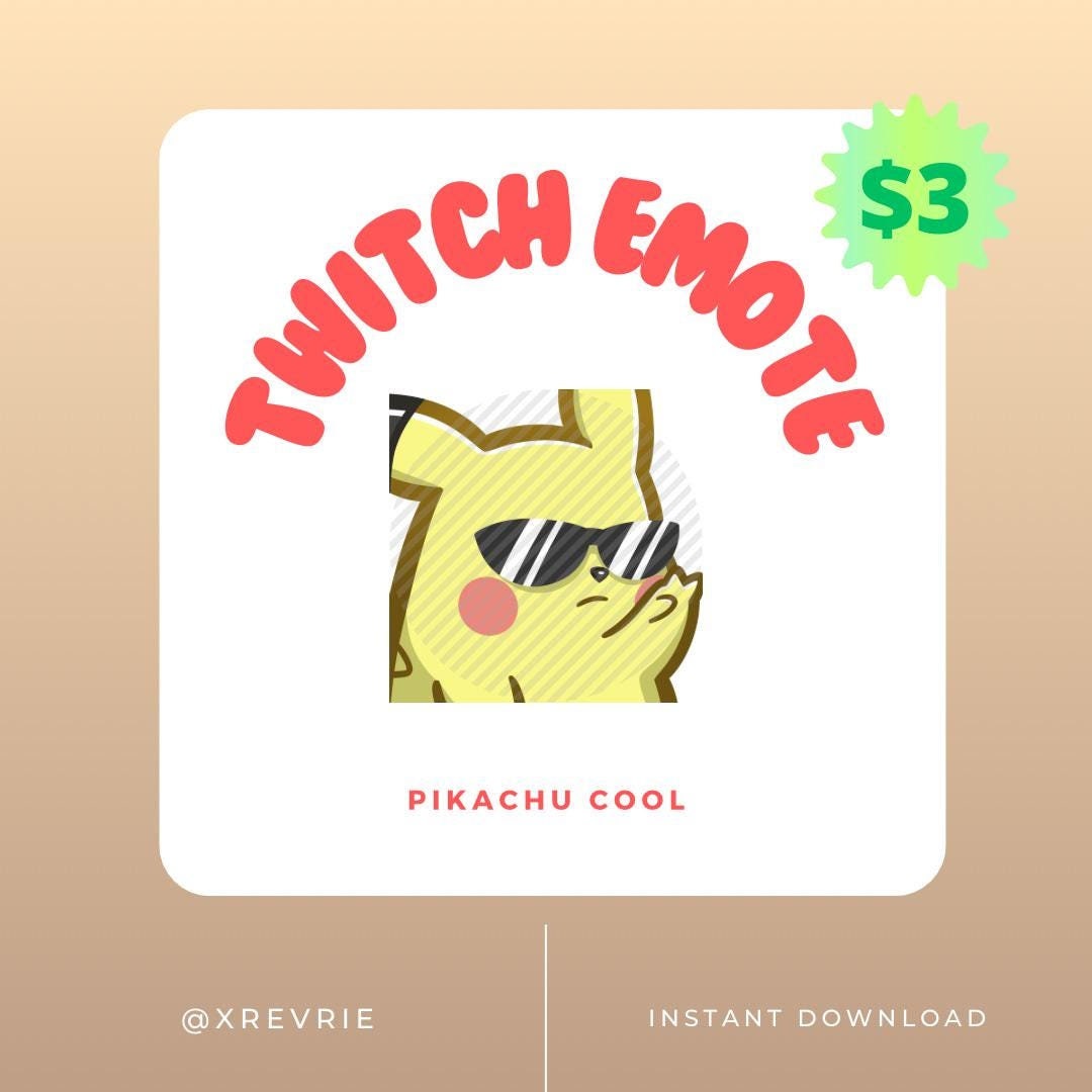 Pikachu Cool Peace Sign Cute Pokemon Static Emote for Twitch, Discord ...