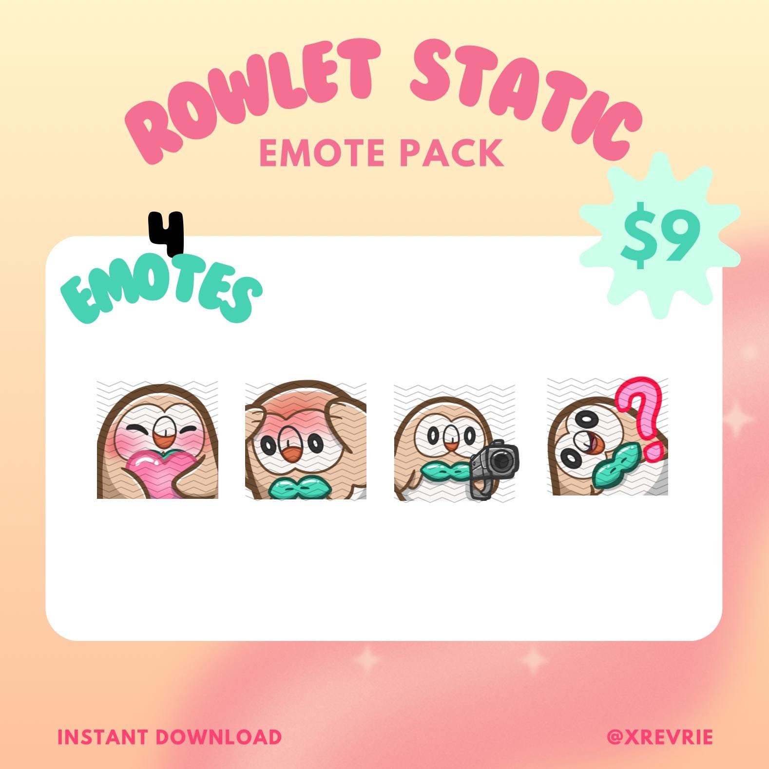 Rowlet 4 Static Emote Pack Cute Pokemon Emote for Twitch, Discord ...