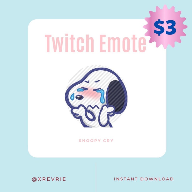 Snoopy Cry Sad Cute Emote for Twitch, Discord, Youtube, Kick, Etc ...