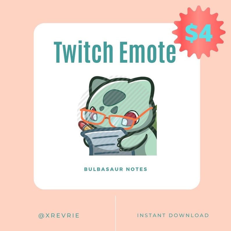 Bulbasaur Taking Notes Pokemon Emote for Twitch, Discord, Youtube, Etc ...