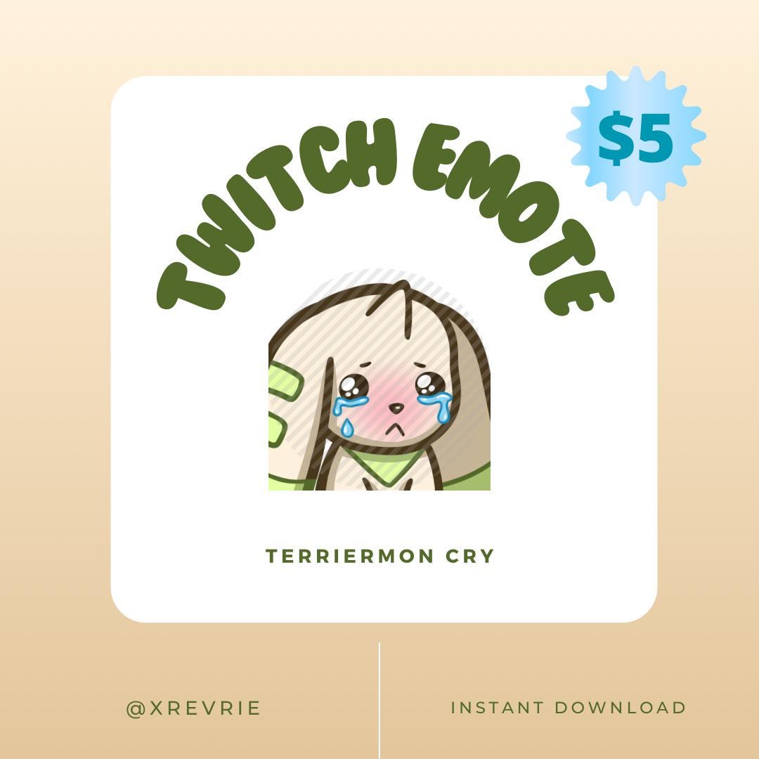 Terriermon Crying Cute Anime Kawaii Bunny Emote for Twitch, Discord ...