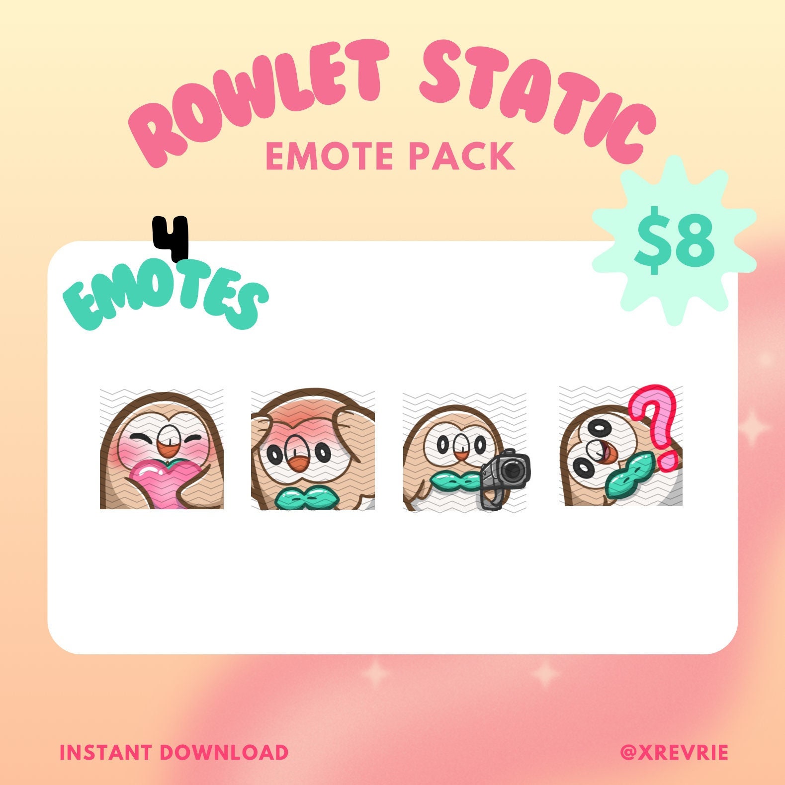 Rowlet 4 Static Emote Pack Cute Pokemon Emote for Twitch, Discord ...