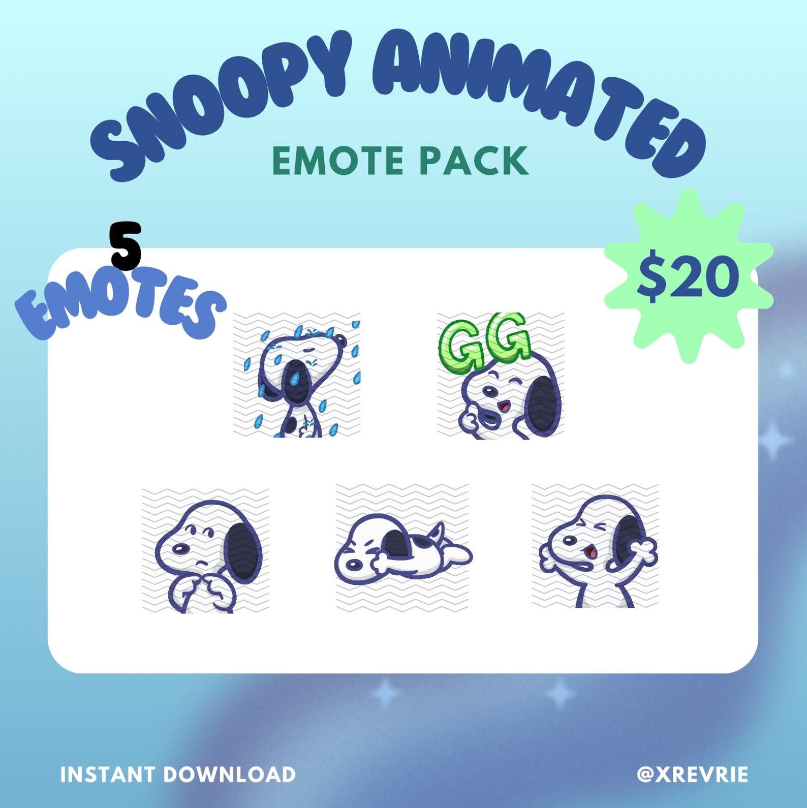 Snoøpy Five Animated Emote Pack for Twitch, Discord, Youtube, Kick, Etc ...