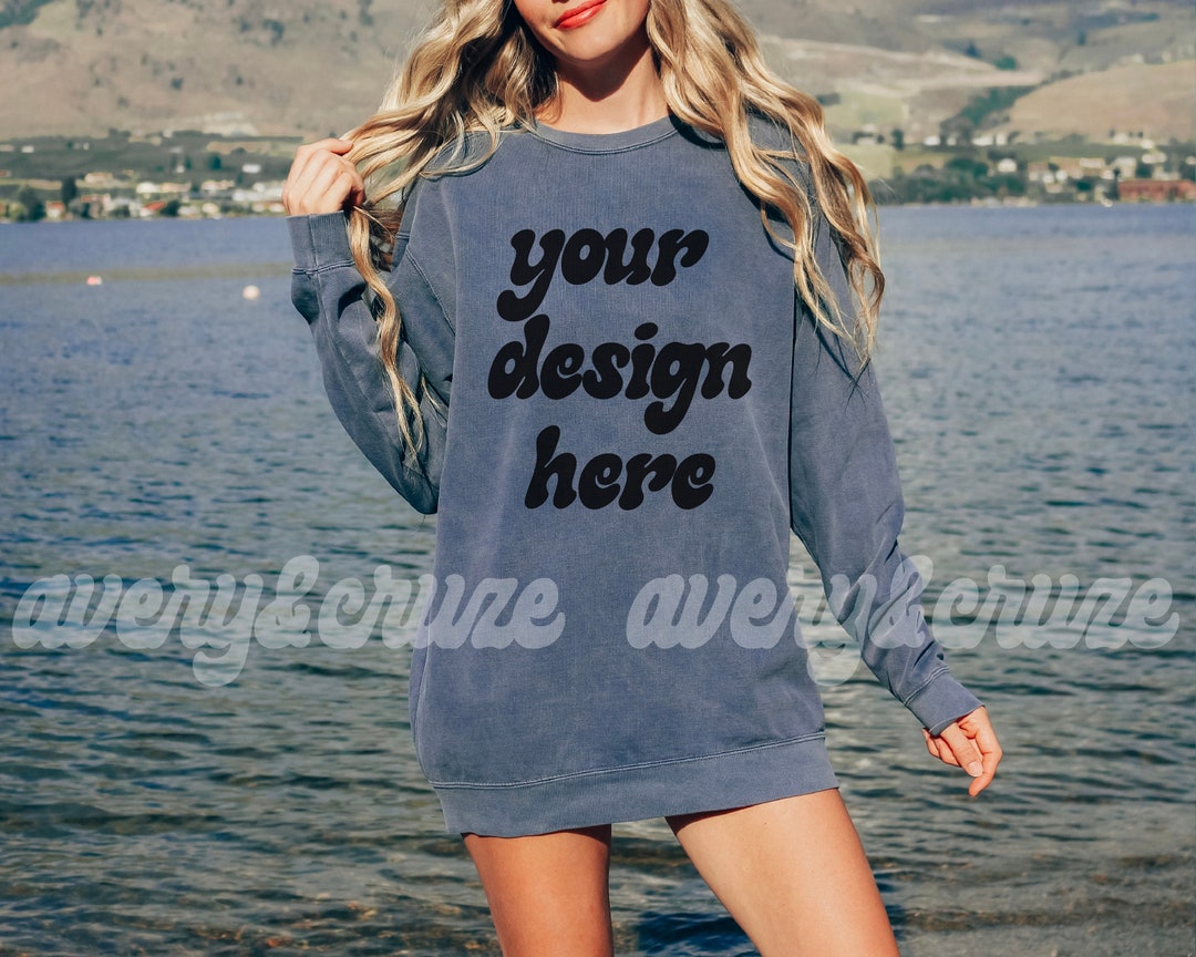 Comfort Colors 1566 Denim Mockup, Denim Sweatshirt Mockup, Sweatshirt ...