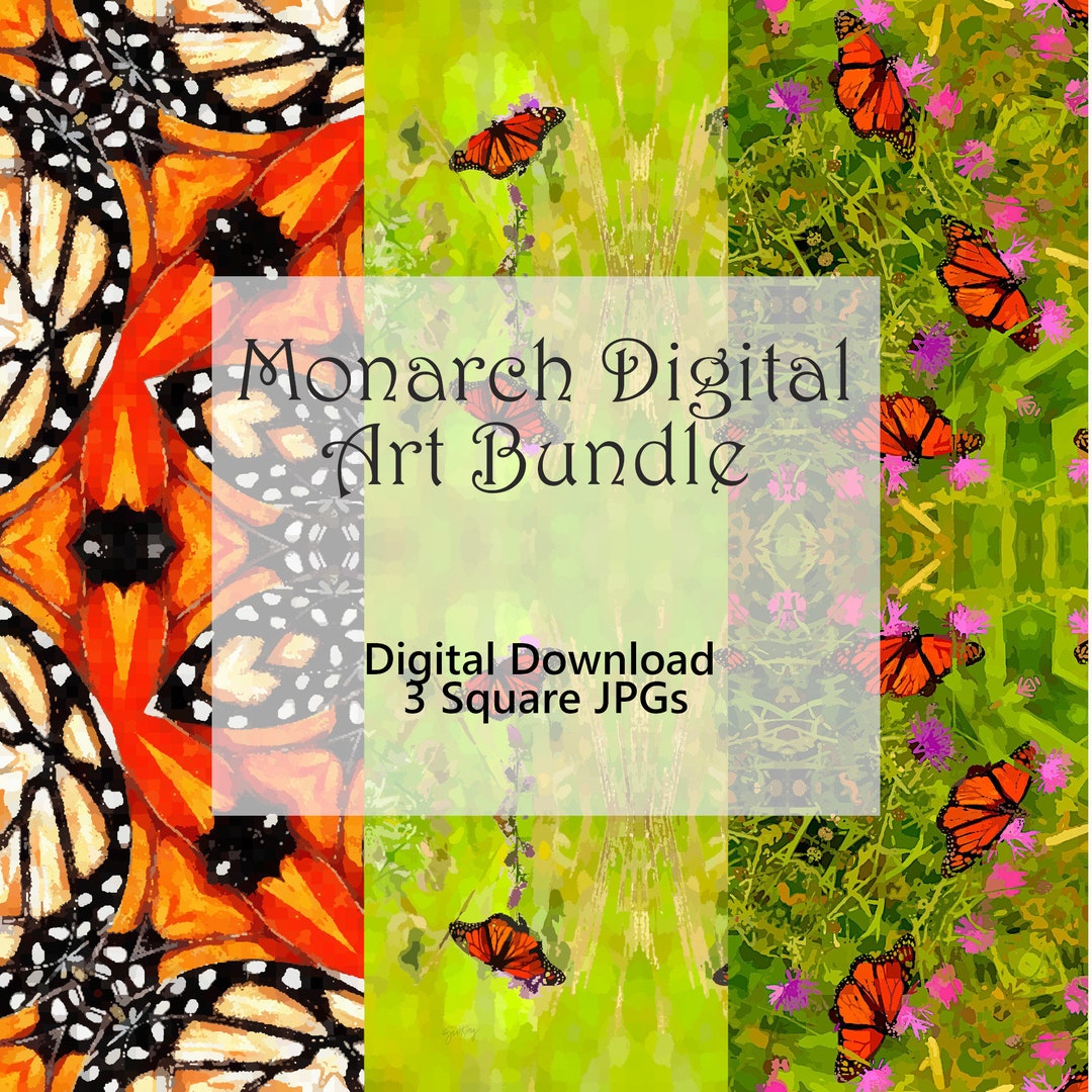 Bundle of 3 Monarch Butterfly Art Printables, Prints Square, Ratio 1:1 ...
