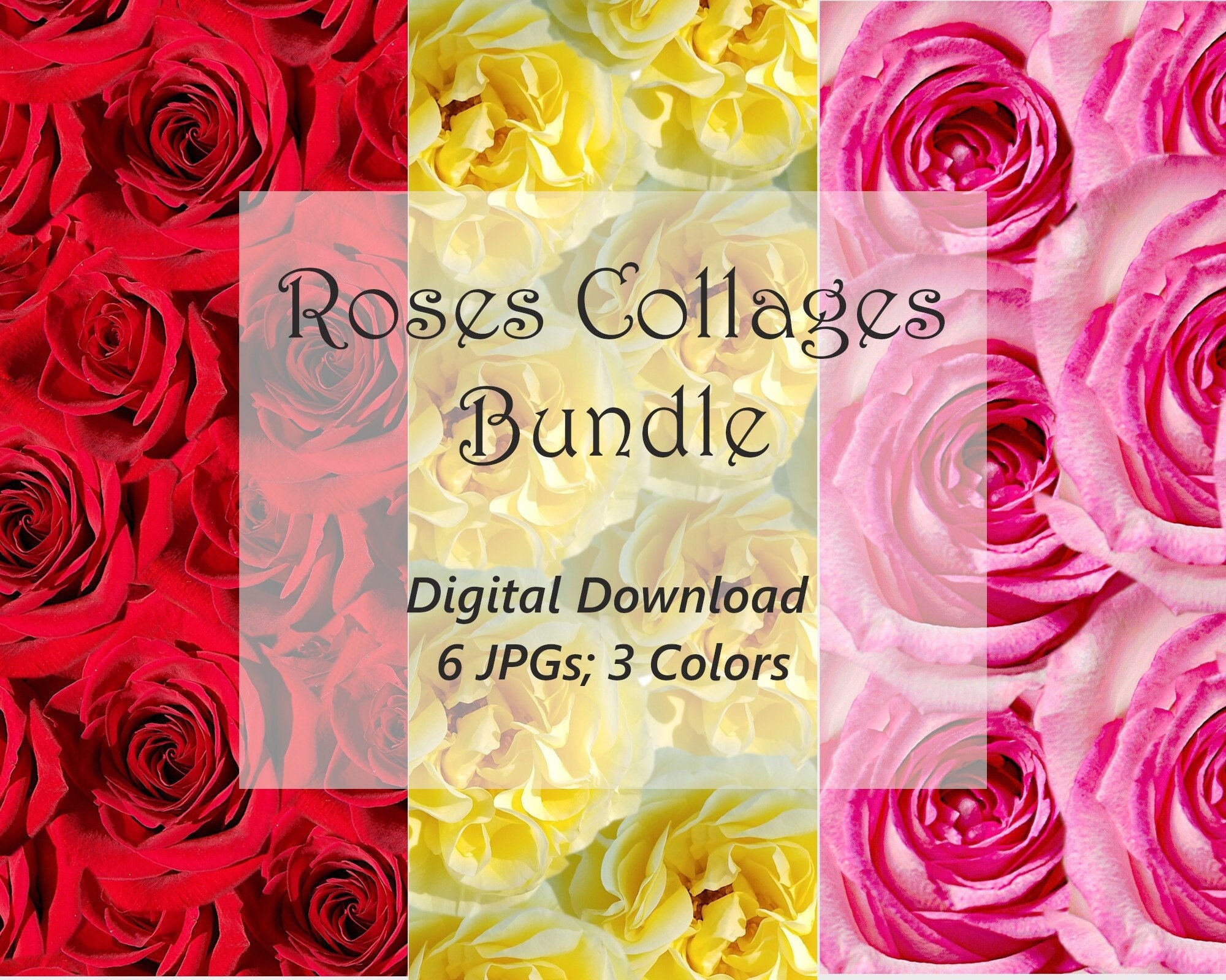 Bundle of Roses Collages, Printable Roses, Roses, Red Roses, Yellow ...