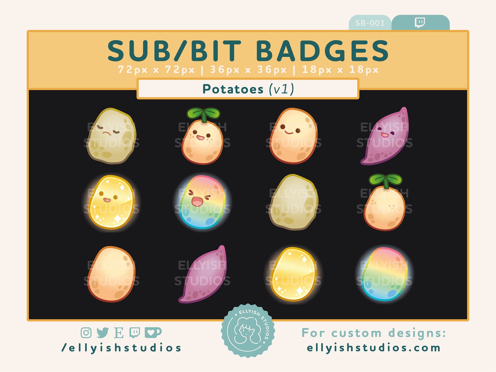 Cute Potato Twitch Sub Badges V1 | Set of 6 With 2 Versions Faces ...