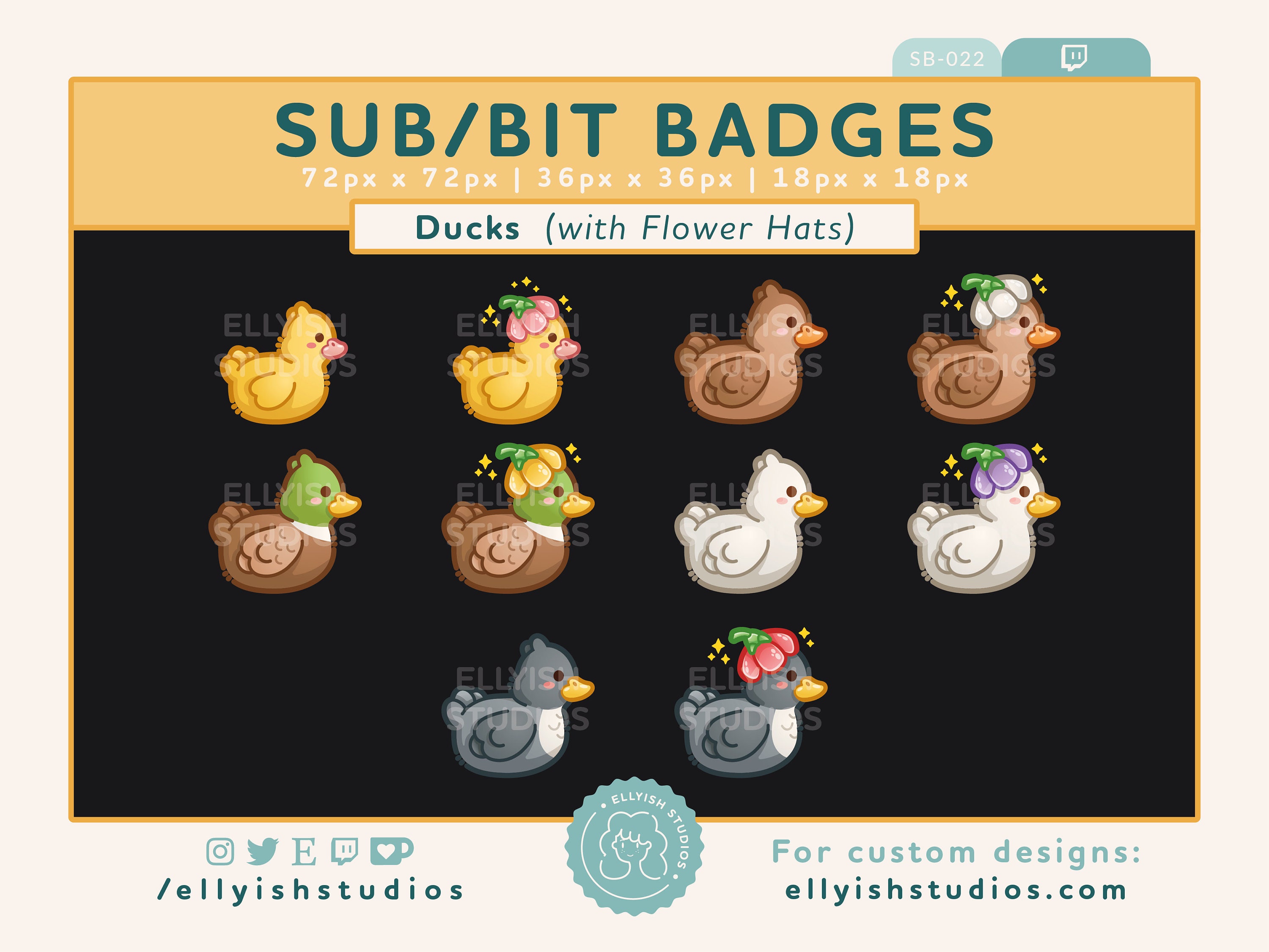 10 Ducks With Flower Hats Twitch Sub Badges | Duckling Cute Baby ...