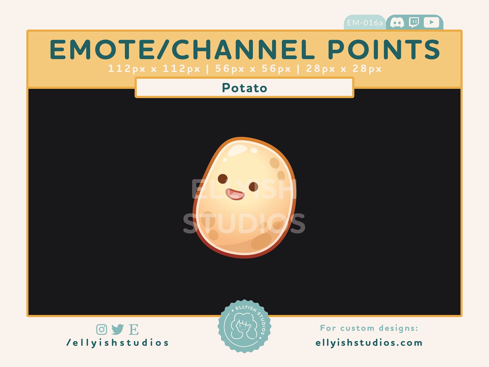 Cute Happy Potato Emote Spud Boiled Tato Channel Points | Etsy