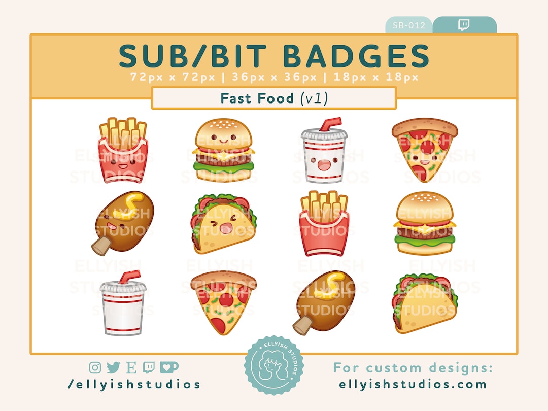 Cute Fast Food Twitch Sub Badges | Set of 6 With 2 Versions Faces ...