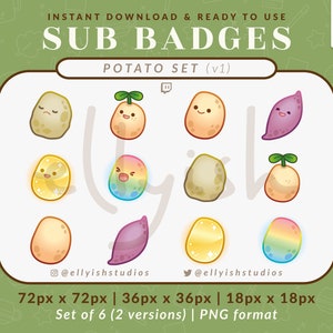 Cute Potato Twitch Sub Badges V1 Set of 6 with 2 versions | Etsy