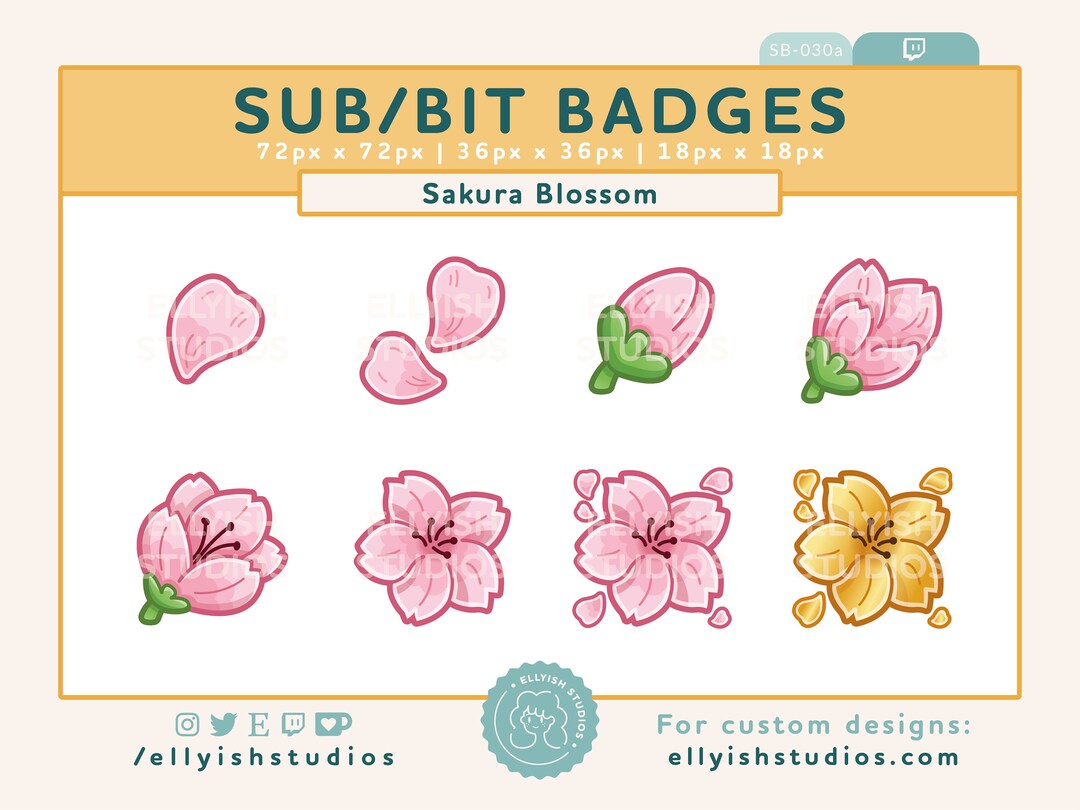 8 Sakura Cherry Blossom Sub Badges | Pink Tree Nature Cycle Cute ...