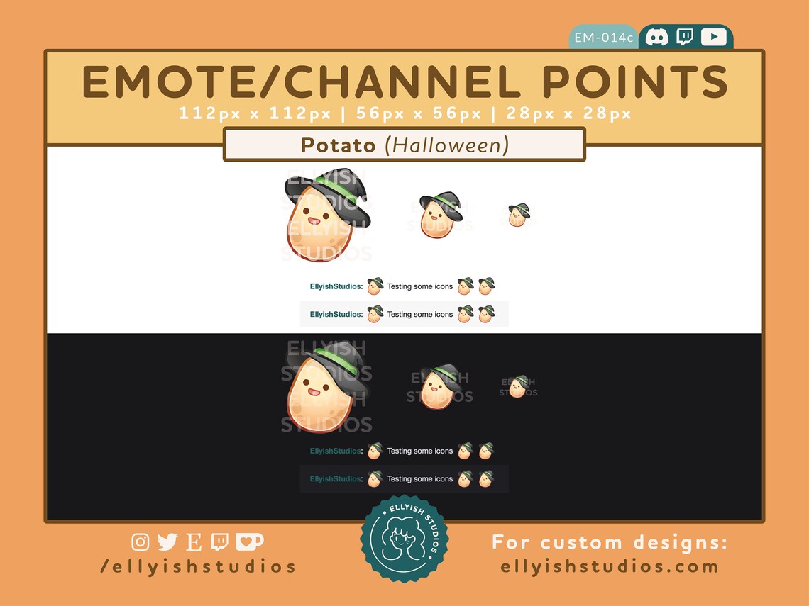 Cute Halloween Potato Emote | Spud Boiled Tato | Channel Points | Witch ...