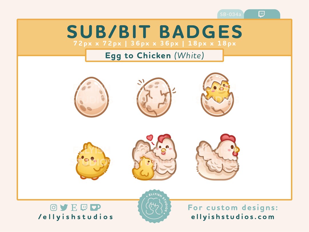 6 Egg White Chicken Twitch Sub Badges | Fluffy Fat Cute Chick | Baby ...