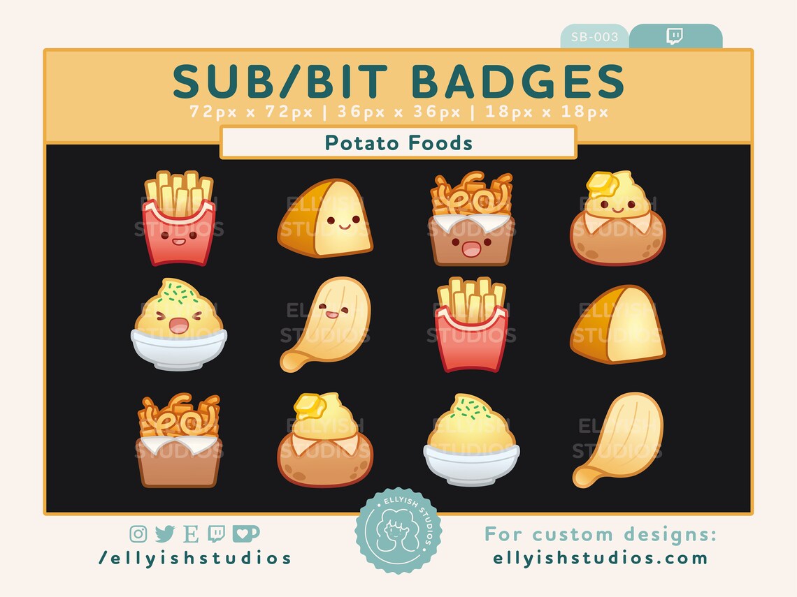 Cute Potato Food Twitch Sub Badges | Set of 6 With 2 Versions Faces ...